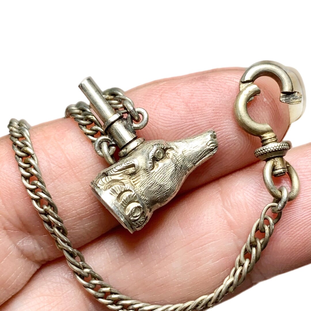 Victorian Sterling Figural Dog Pocket Watch Key, With Uncarved Quartz ...