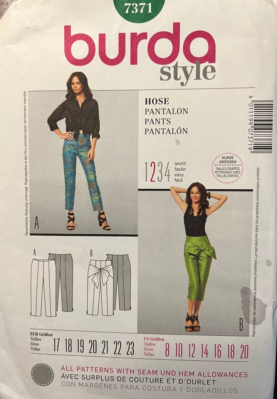 Burda Style Patterns: Pants/pattern #7371 - Etsy