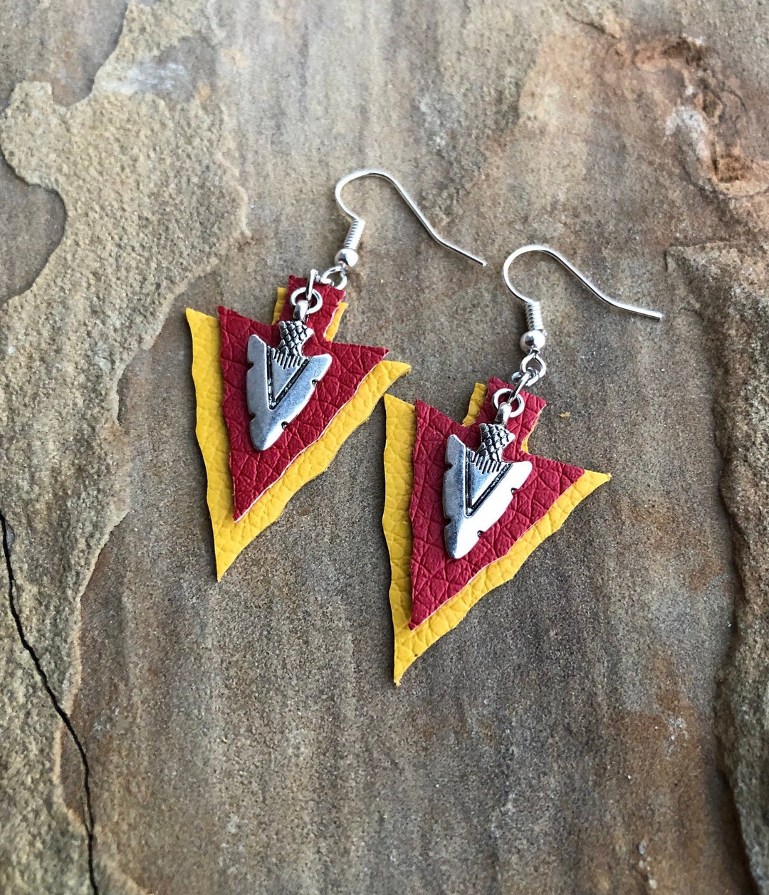 Red and Yellow Arrowhead Leather Earrings - Etsy