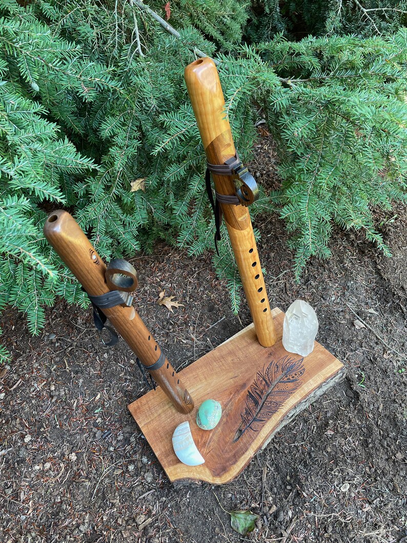 Native American Flute Stand, Native Flute Stand, Wood Flute Stand, Two ...