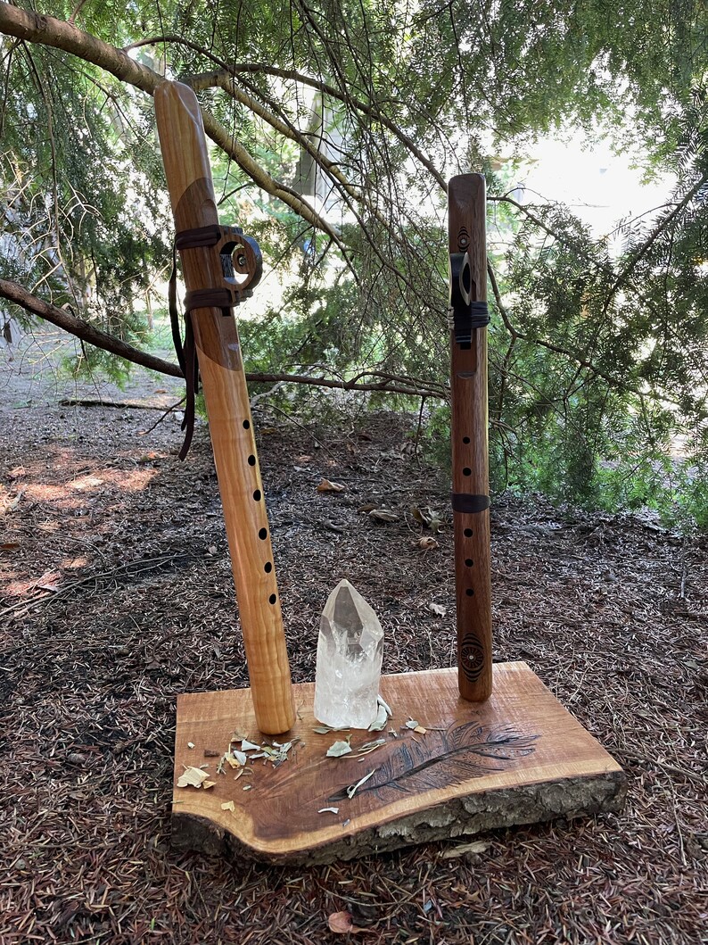Native American Flute Stand, Native Flute Stand, Wood Flute Stand, Two ...