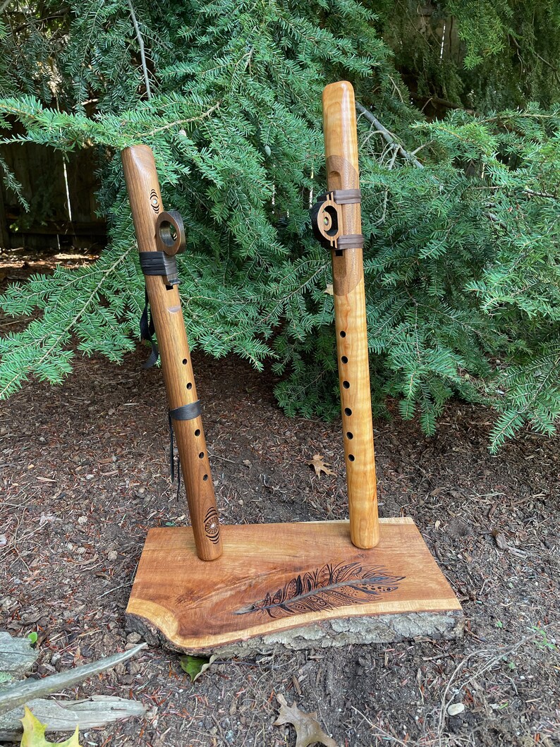 Native American Flute Stand, Native Flute Stand, Wood Flute Stand, Two ...