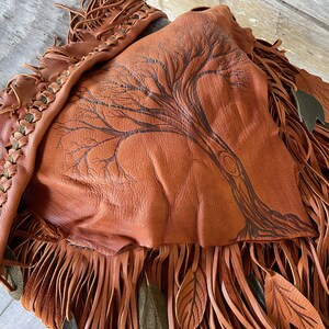 Tree Purse, Fall Purse, Fringed Leather Purse, Crossbody Bag, Hippie ...