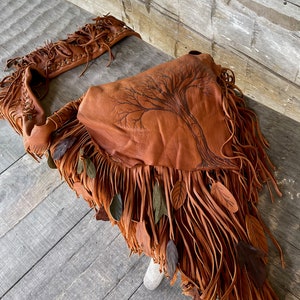 Tree Purse, Fall Purse, Fringed Leather Purse, Crossbody Bag, Hippie ...