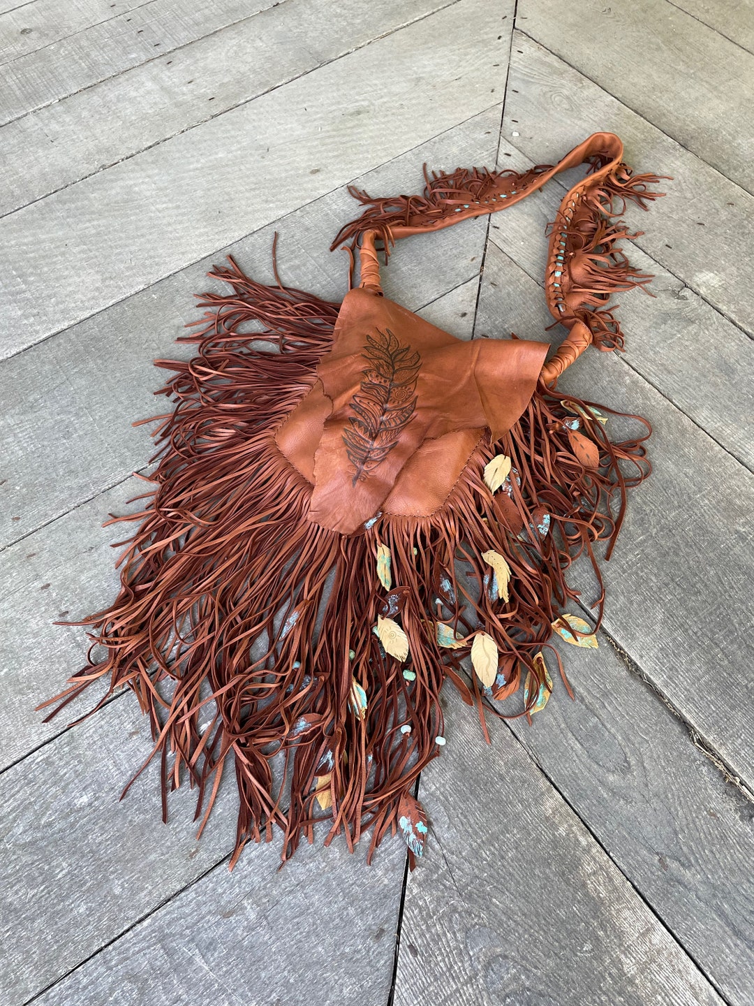 Leather Feather Purse, Leather Fringed Bag, Fringed Leather Purse ...
