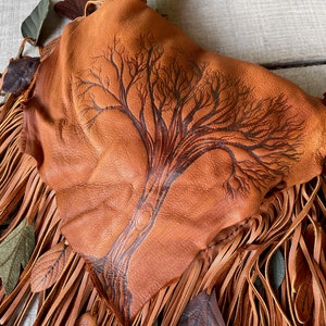 Tree Purse, Fall Purse, Fringed Leather Purse, Crossbody Bag, Hippie ...
