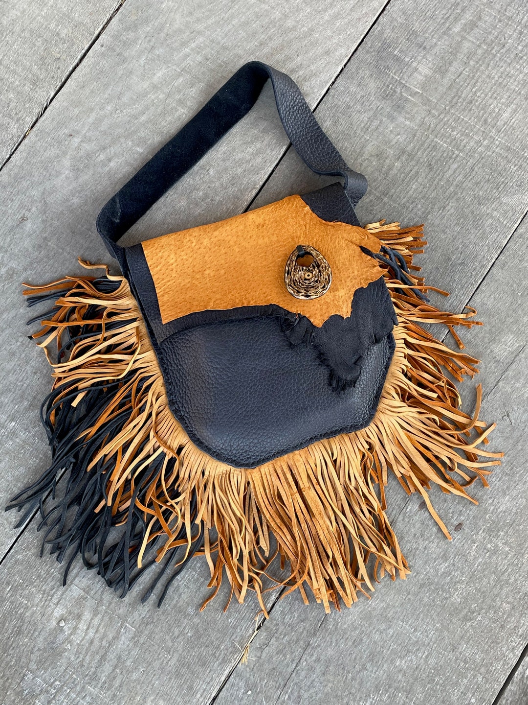 Bison Hide Leather Purse, Fringed Leather Purse, Emu Purse, Boho Purse ...