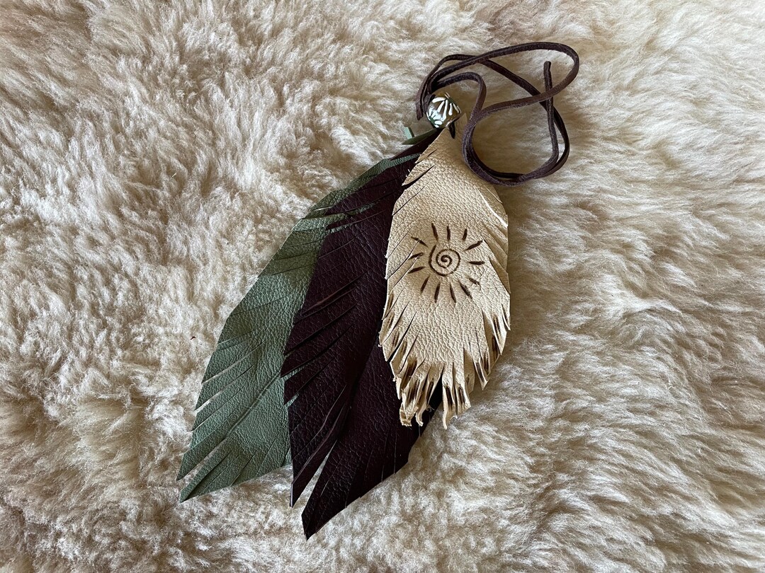 Leather Feathers, Purse Charm, Boho Leather Feathers, Fan Pull, Dangle ...