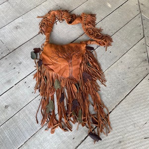 Tree Purse, Fall Purse, Fringed Leather Purse, Crossbody Bag, Hippie ...