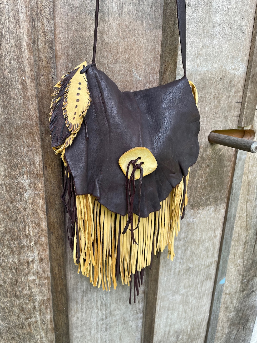 Deerskin Purse, Fringed Purse, Yellow and Brown Purse, Leather Purse ...