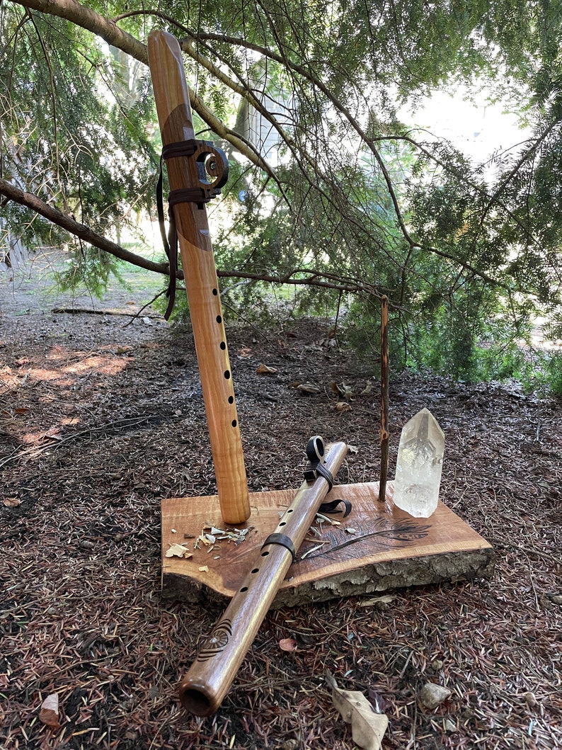 Native American Flute Stand, Native Flute Stand, Wood Flute Stand, Two ...