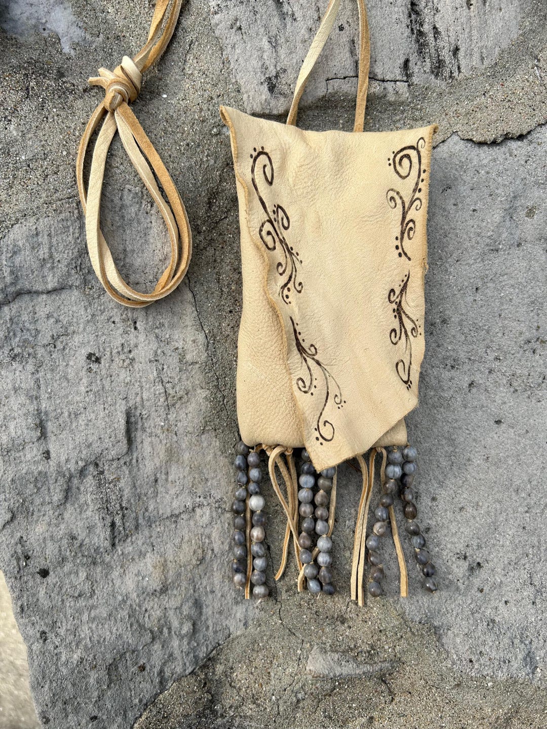 Leather Medicine Bag, Leather Necklace, Cherokee Corn Tears Medicine ...