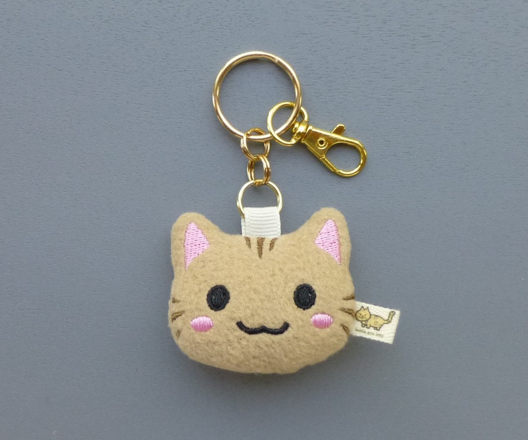 Kitty Face Keychain Tan With Brown Stripes - Etsy