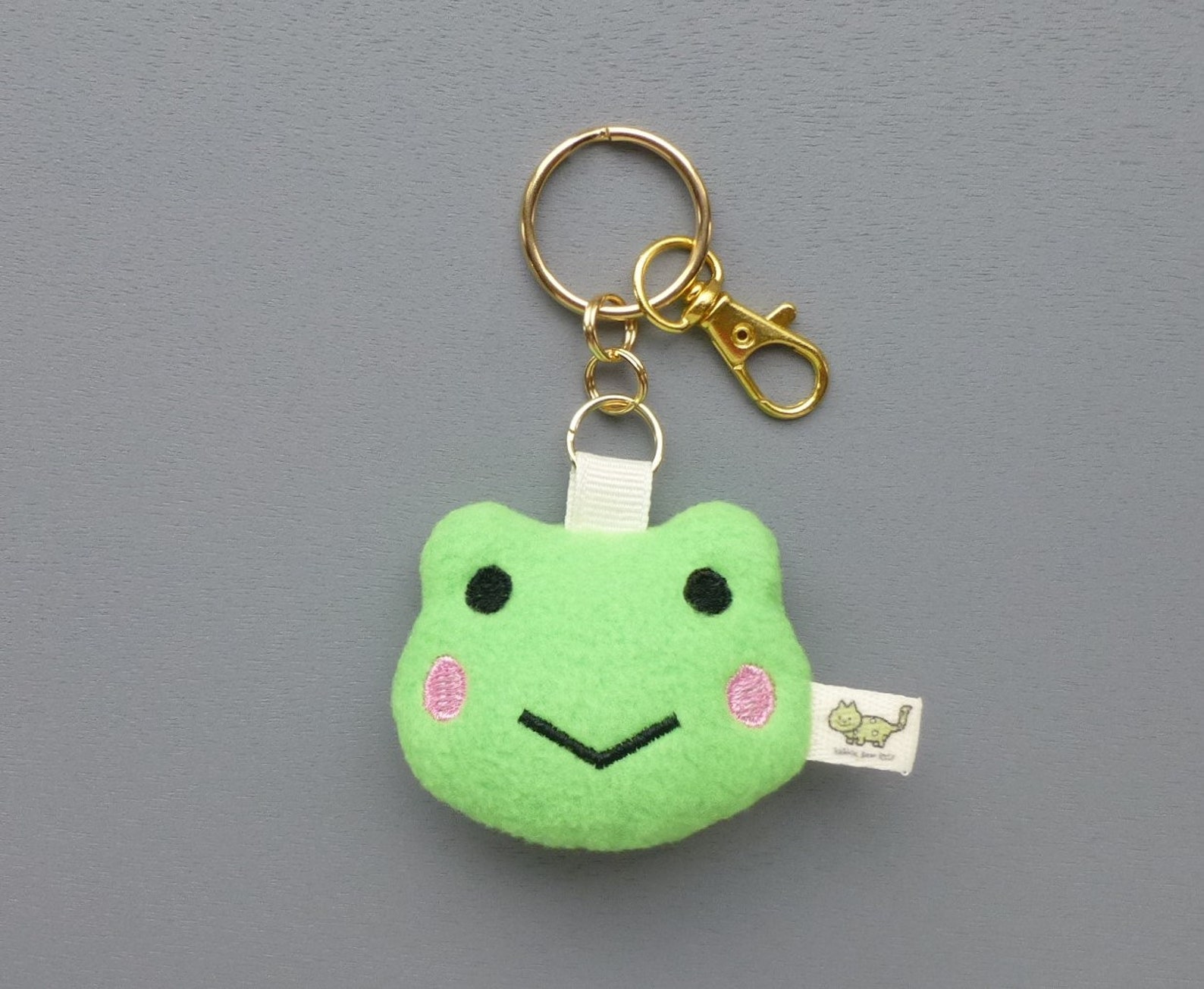 Frog Face Keychain - Bright Green V Mouth & Round Cheeks - Etsy