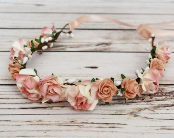 Peach flower crown | Etsy