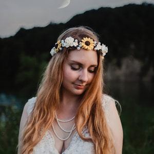 Handcrafted Sunflower Crown, Fall Wedding Hair Accessory, Yellow and ...