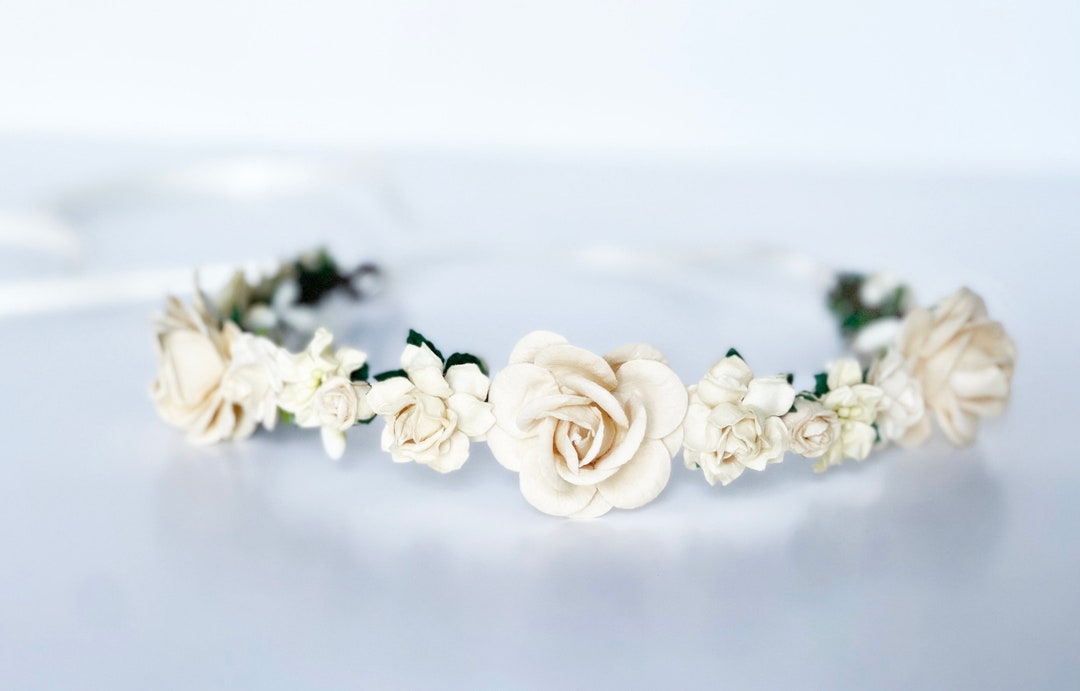 Handcrafted Ivory Cream Flower Crown Wedding Crown Small - Etsy