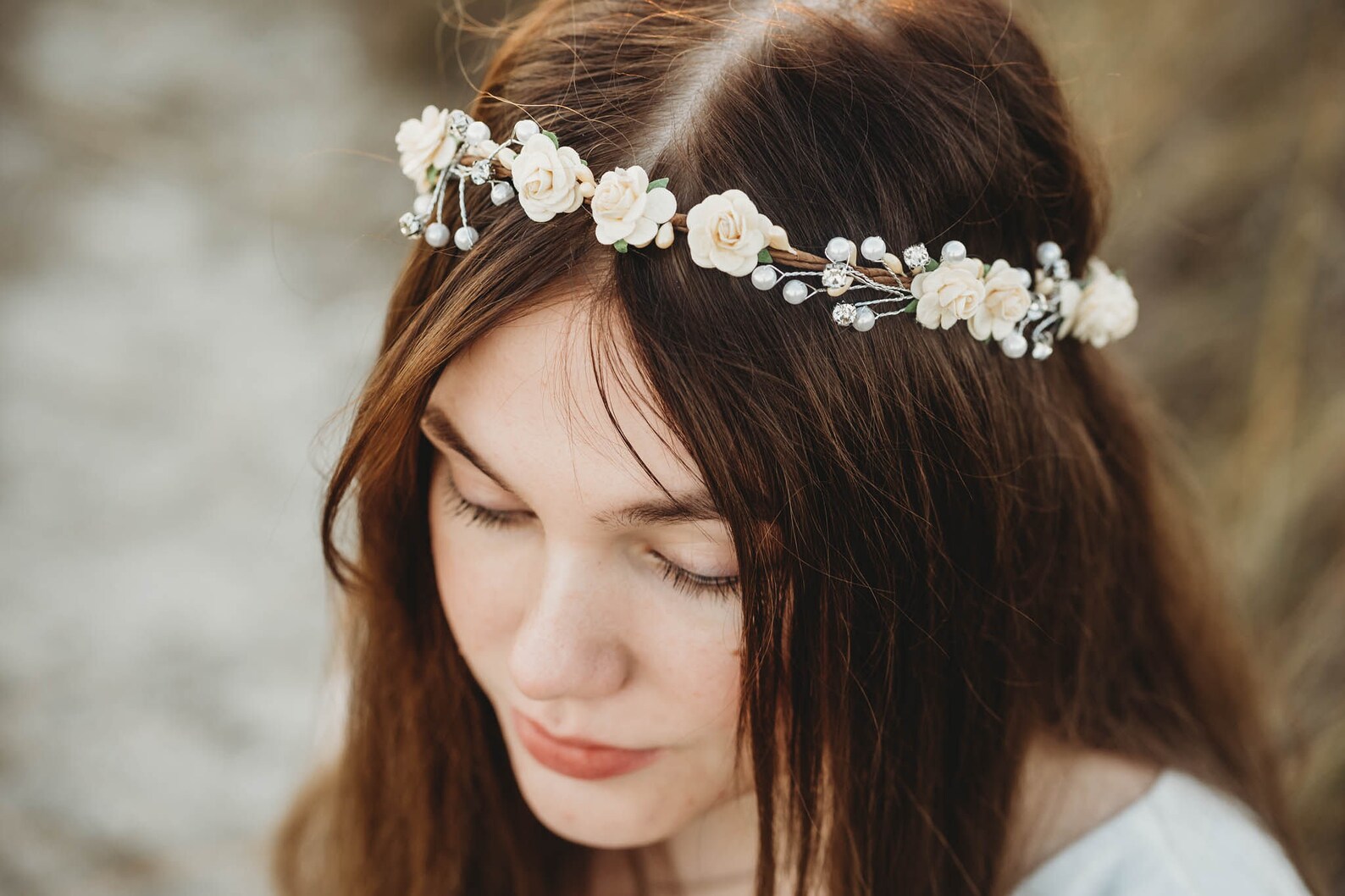 Handcrafted Ivory Cream Flower Crown, Pearl Bridal Headband, Wedding ...