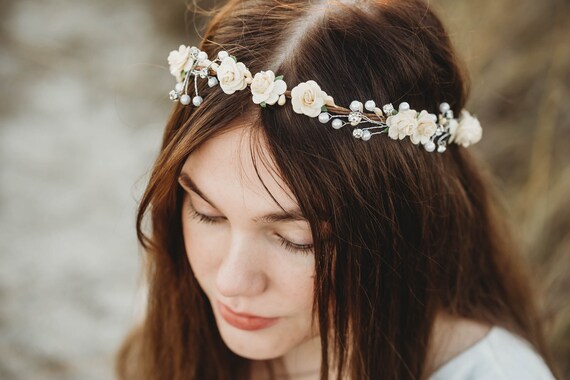 Handcrafted Ivory Cream Flower Crown Pearl Bridal Headband - Etsy