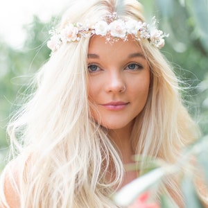 Handcrafted Snow Dusted Blush Bridal Flower Crown, Boho Pearl and ...