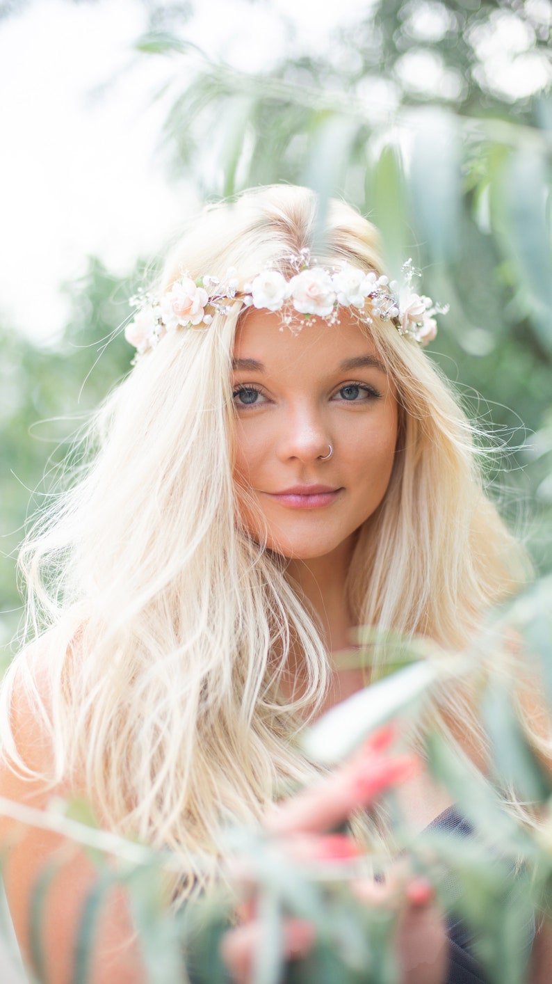 Handcrafted Snow Dusted Blush Bridal Flower Crown Boho Pearl - Etsy