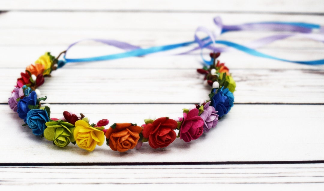 Handcrafted PRIDE Rainbow Flower Crown, Pride Hair, Adult Headband ...