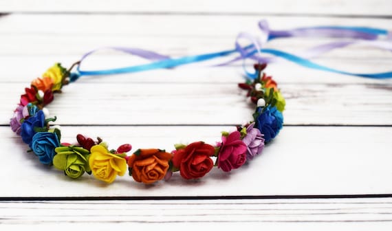 Handcrafted PRIDE Rainbow Flower Crown Pride Hair Adult - Etsy