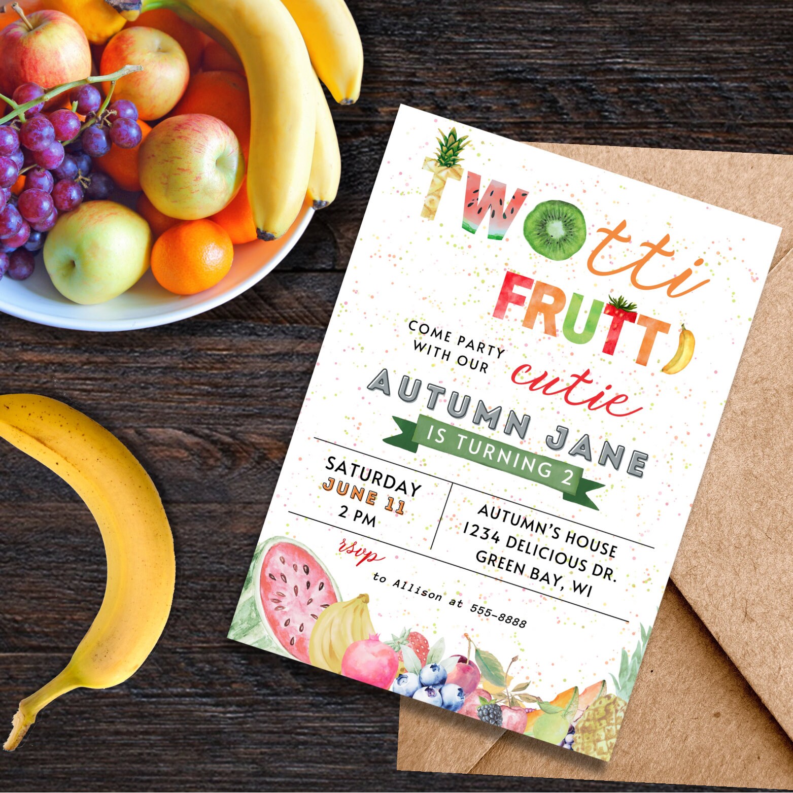 Editable Two-tti Frutti Birthday Invitation Digital Invite Twotti ...