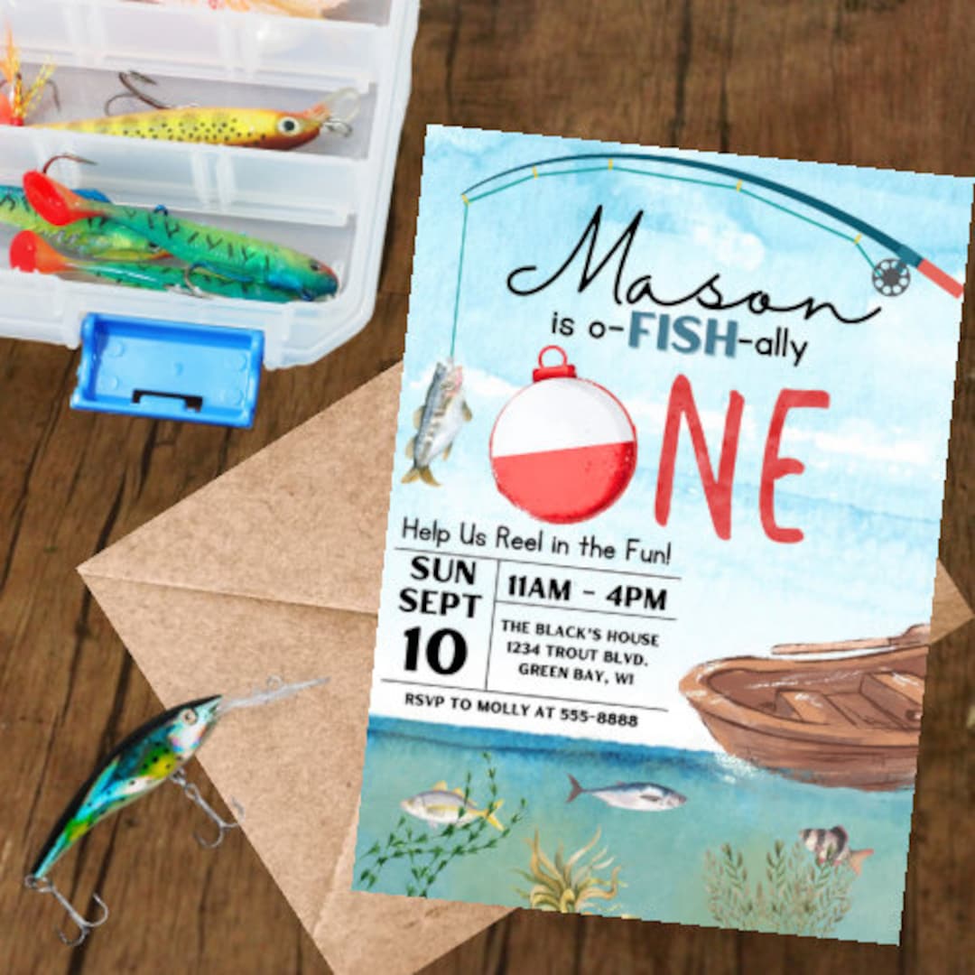 Editable O-fish-ally One Birthday Invitation - Digital Invite - Fishing ...