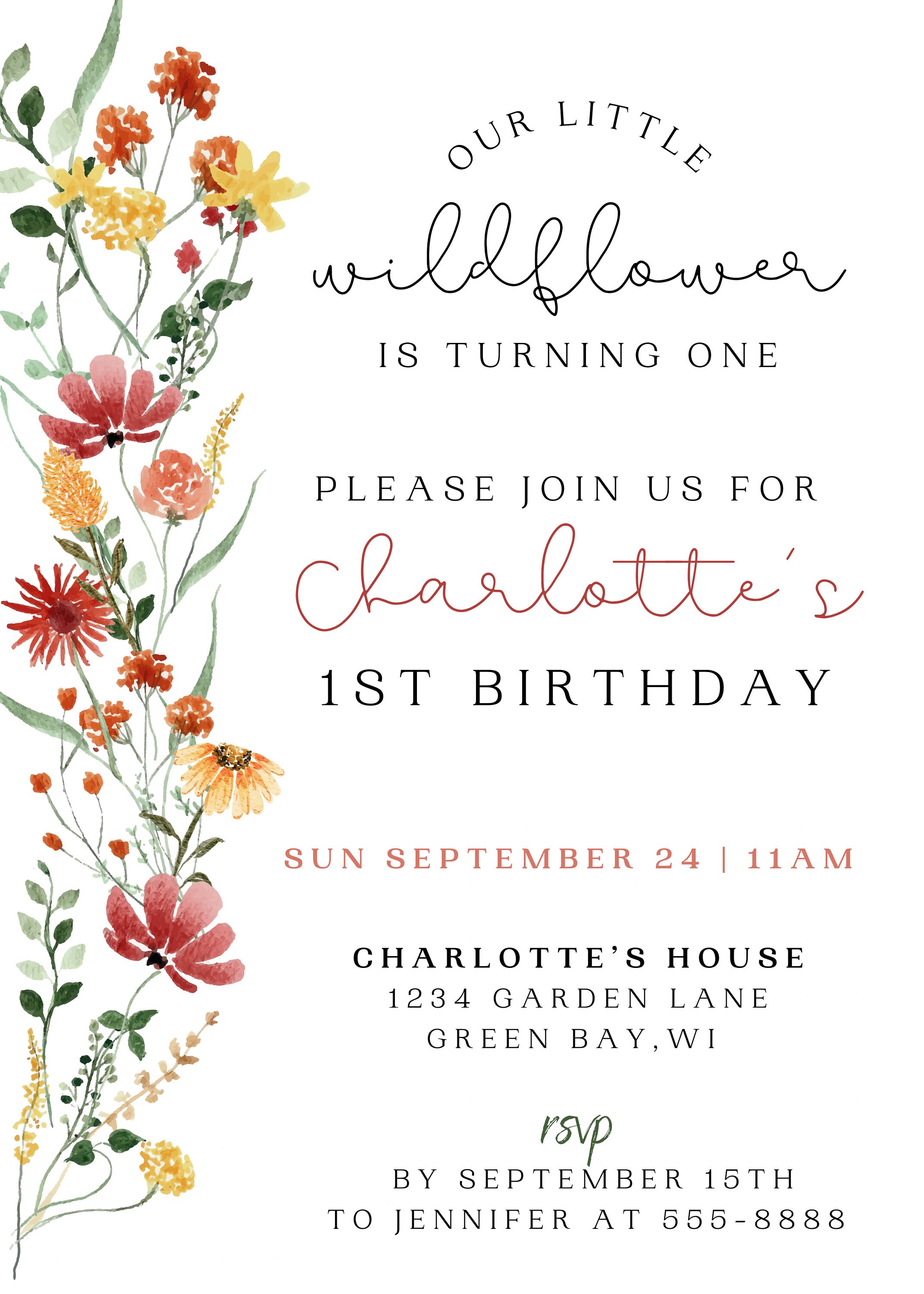 Editable Wildflower Birthday Invitation - Digital Invite - Floral ...