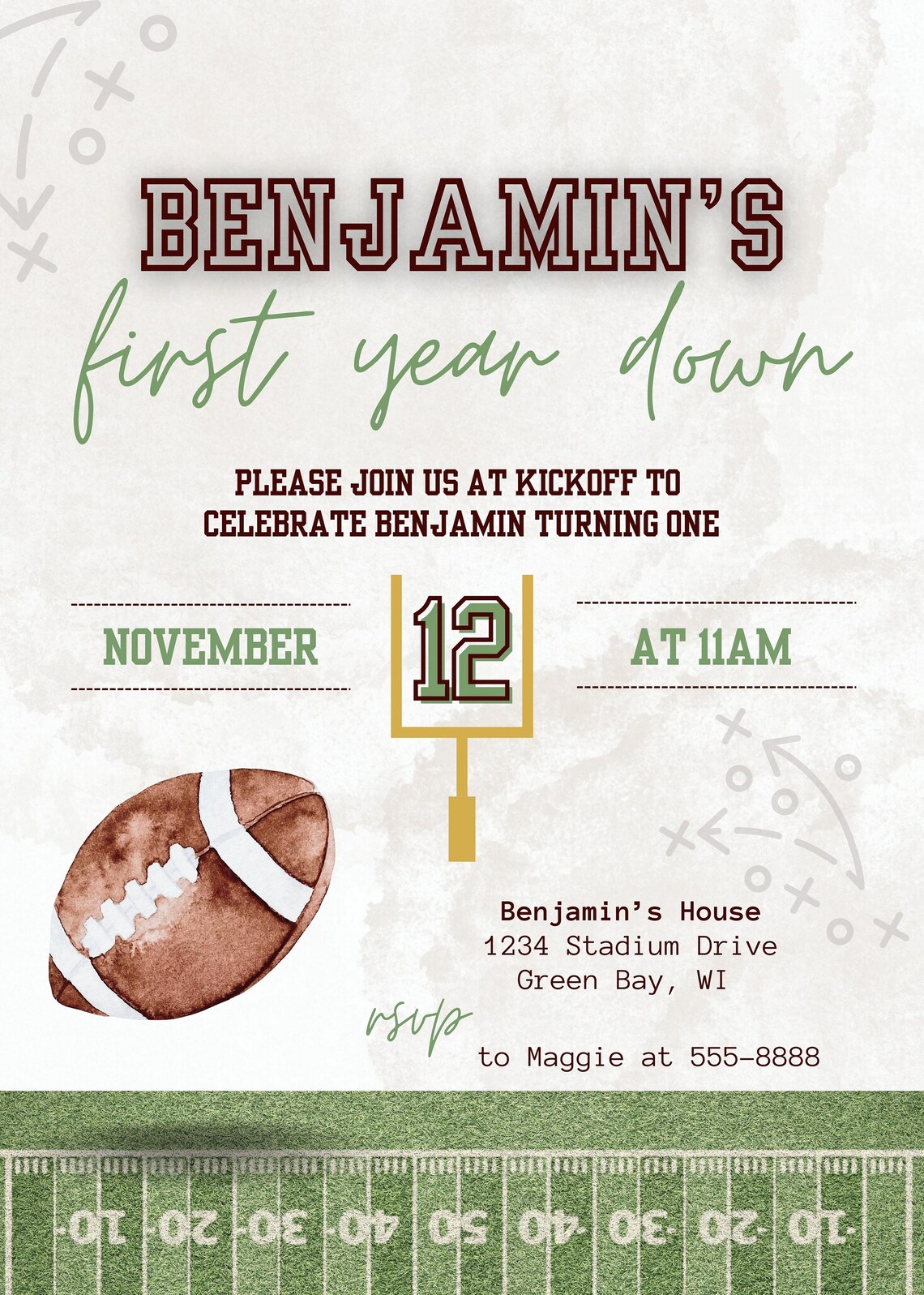 Editable Football First Birthday Invitation - Digital Invite - First ...