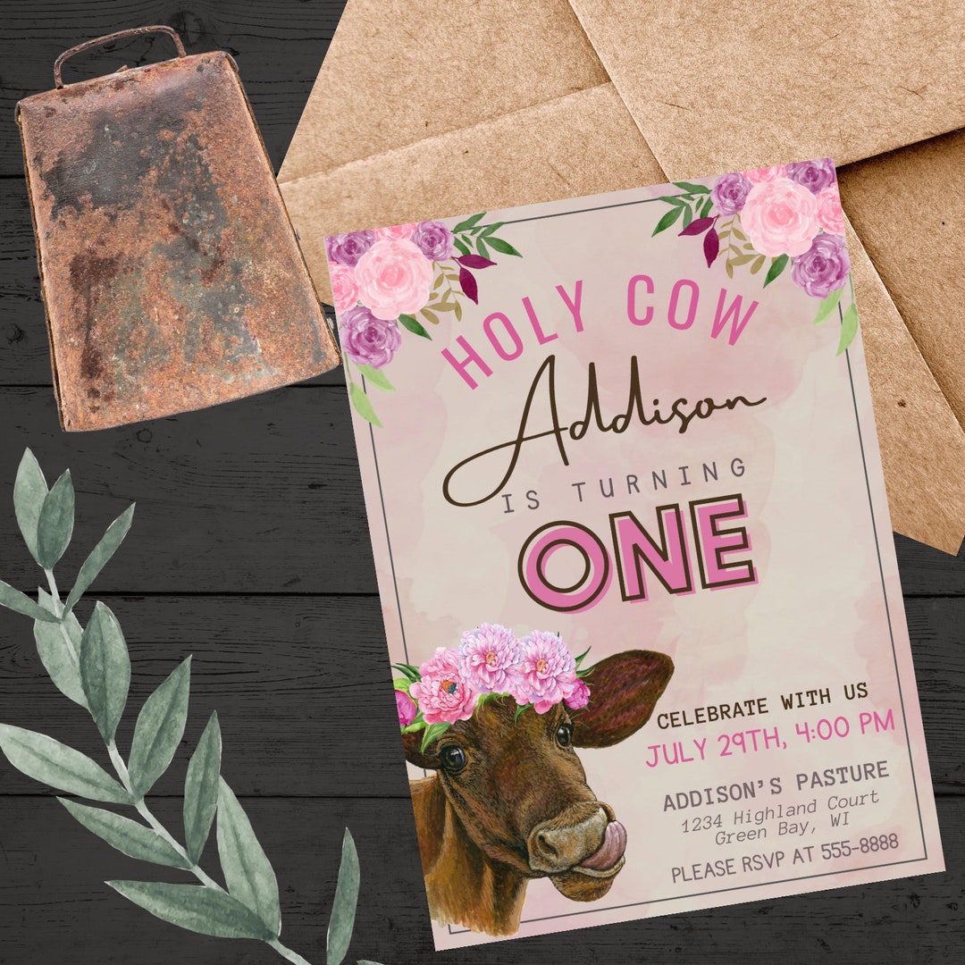 Editable Holy Cow Birthday Invitation - Digital Invite - Cow Birthday ...