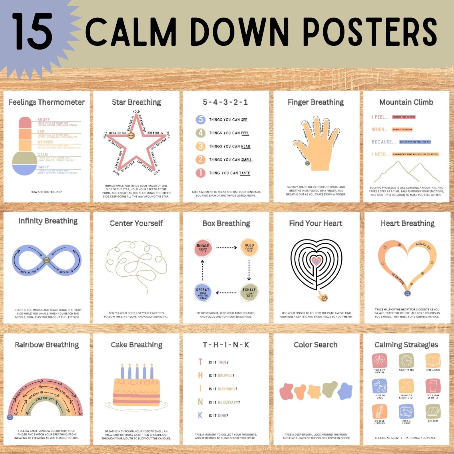Calm Down Posters 15 Mindfulness Signs Calm Down Corner - Etsy