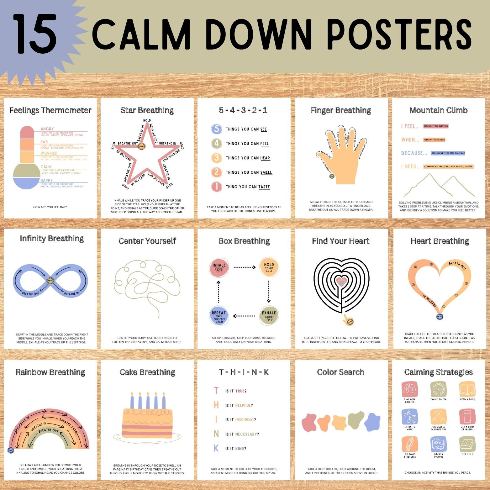 Calm Down Posters 15 Mindfulness Signs Calm Down Corner - Etsy
