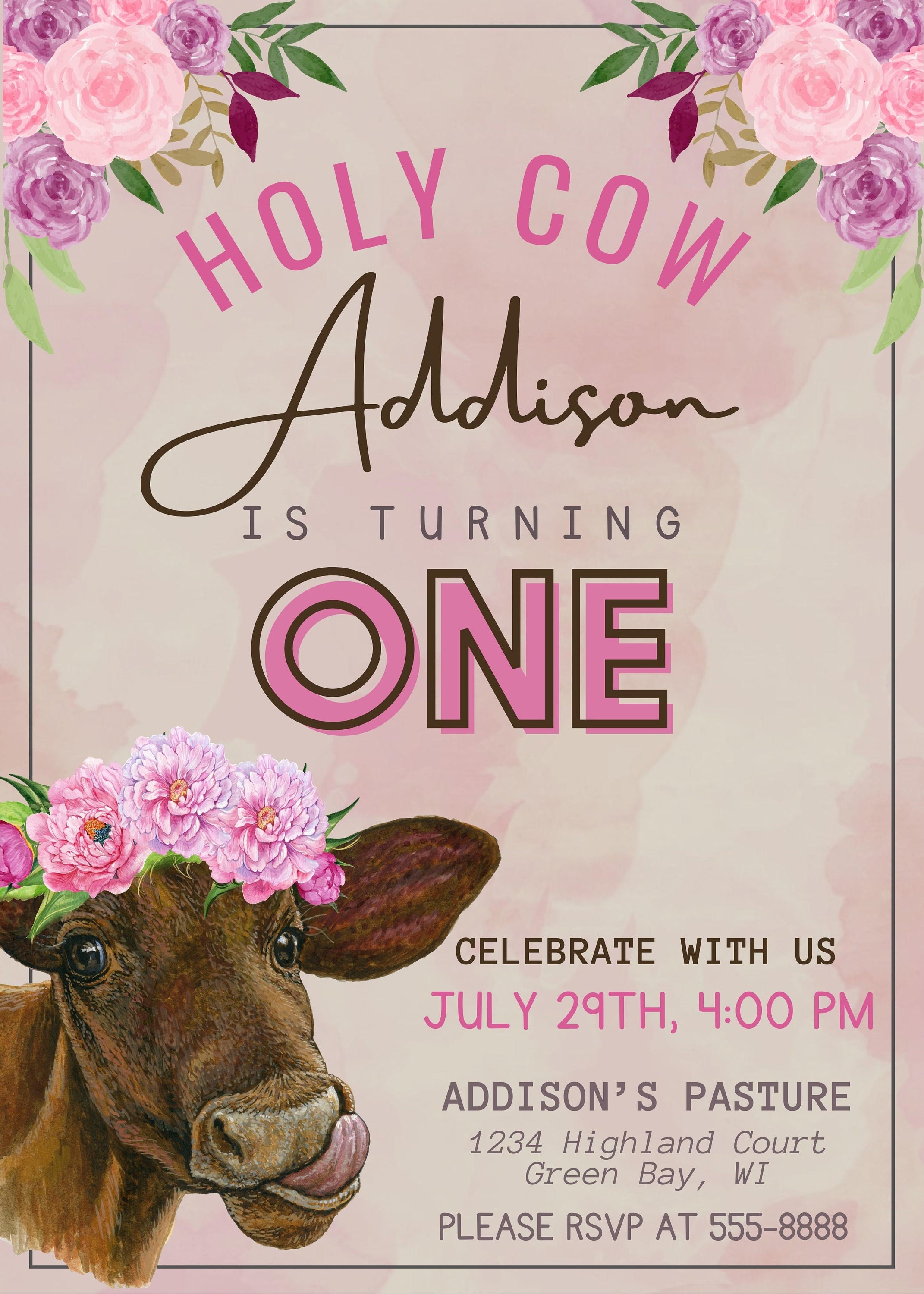 Editable Holy Cow Birthday Invitation - Digital Invite - Cow Birthday ...