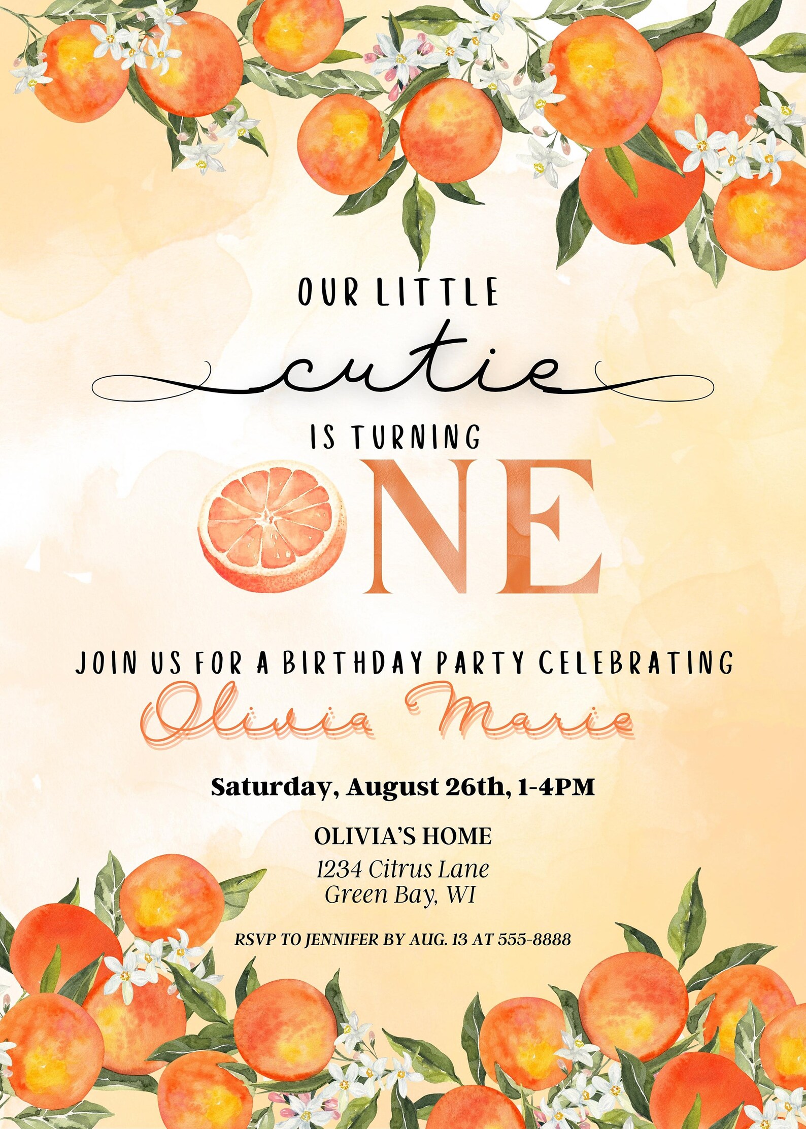 Editable Orange Cutie Birthday Invitation - Digital Invite - Cutie ...