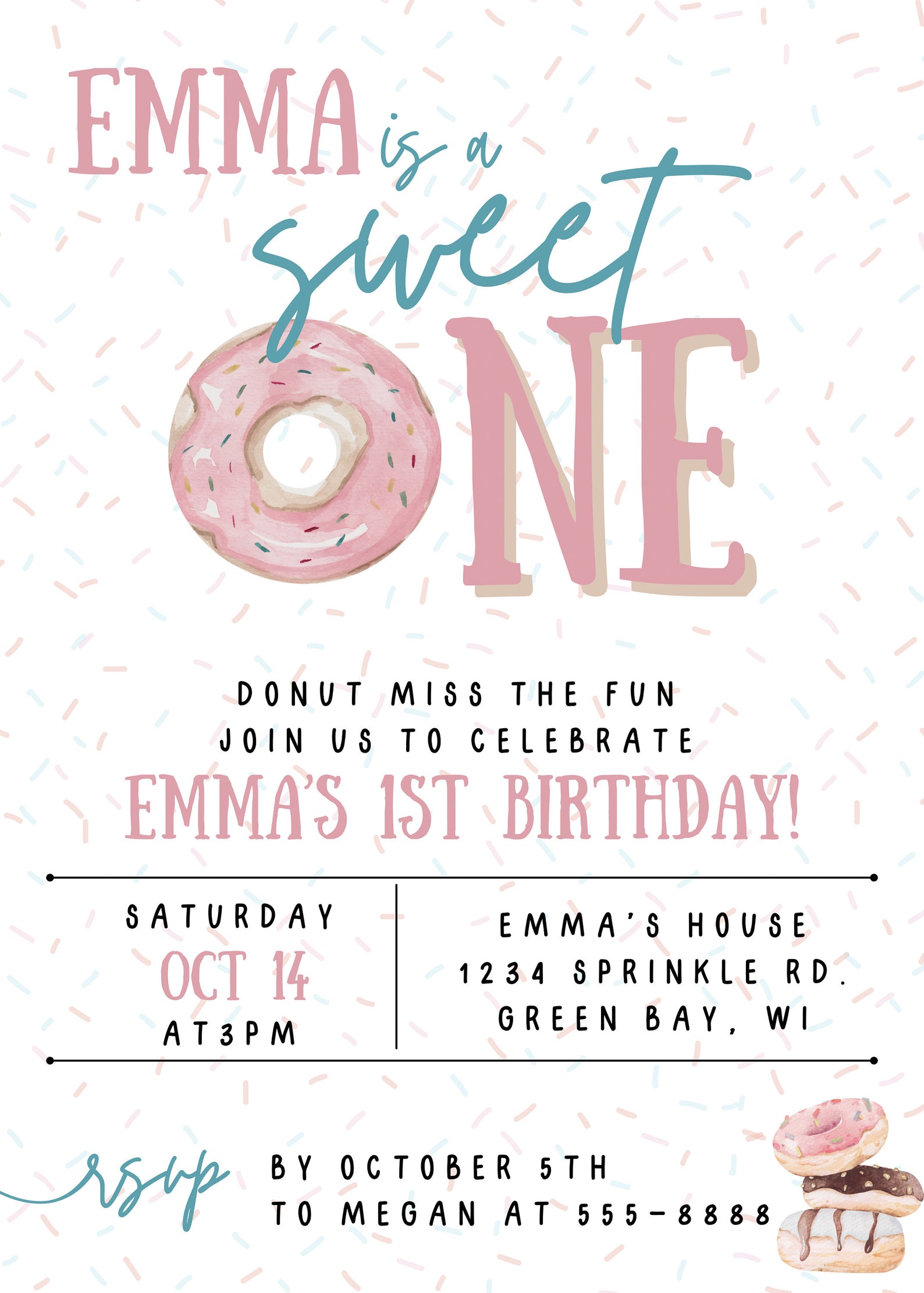 Editable Sweet One Birthday Invitation Digital Invite Donut Birthday ...