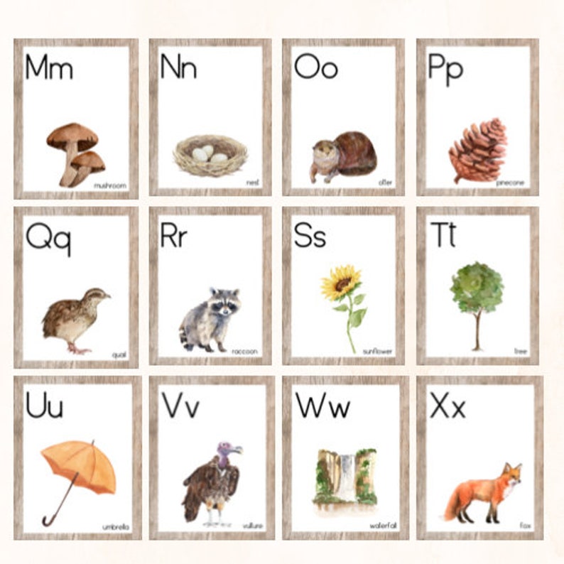 Alphabet Nature Posters - Phonetic A-Z Signs - Rustic Woodland Letters ...