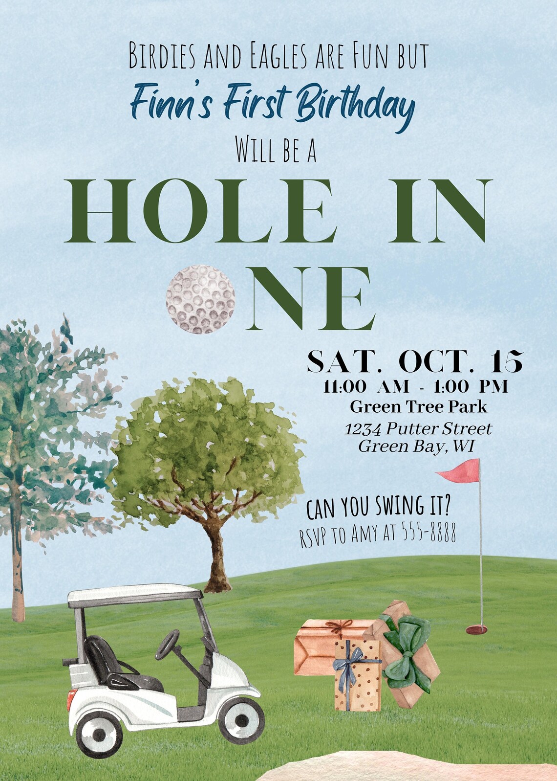 Editable First Birthday Invitation - Digital Invite - Golf Birthday ...