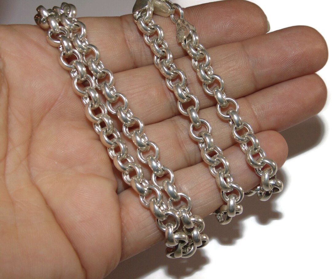 925 Mens Rocker Biker Sterling Silver Solid Rolo Links Chain Necklace ...