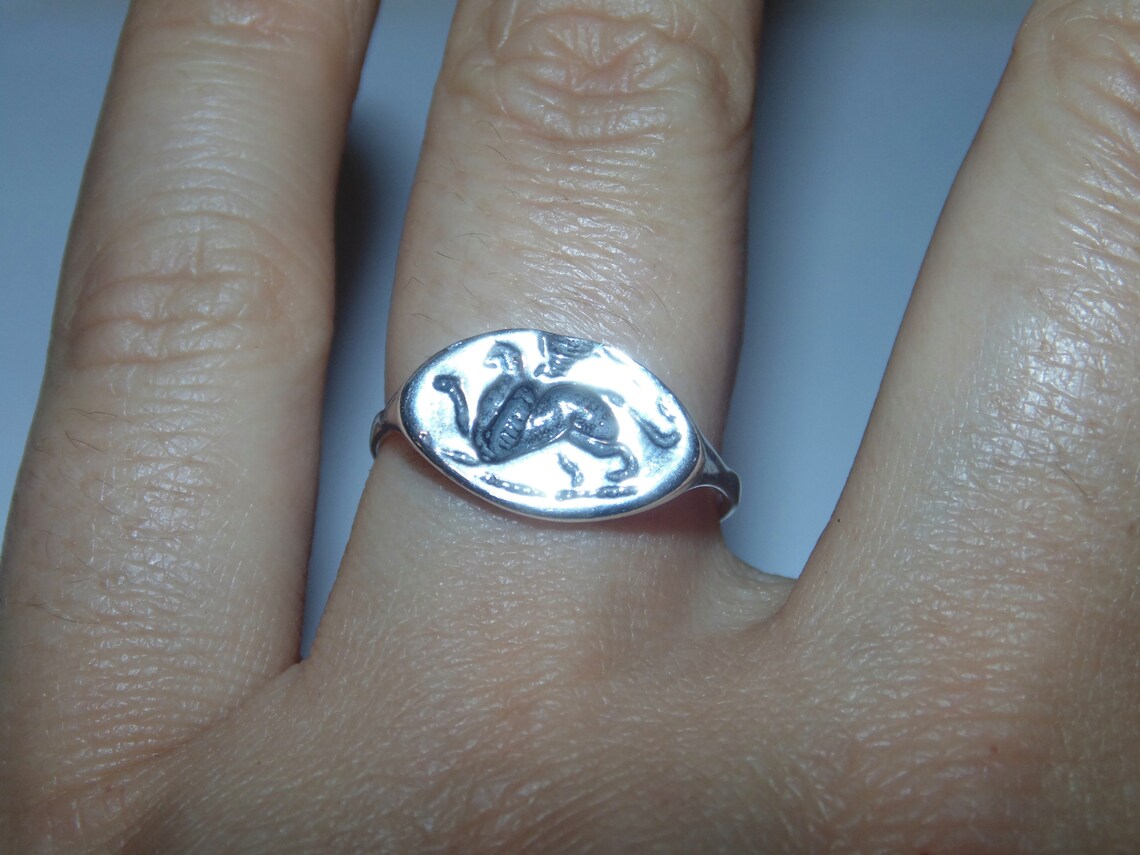 925 Artisan Chimera Etching Greek Stamp Sterling Silver Ring | Etsy
