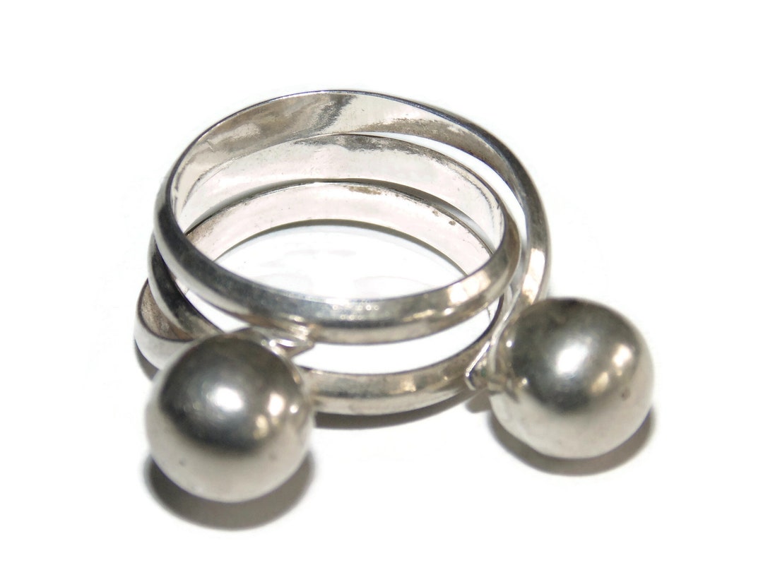 925 Vintage Estate Modernist Wrap Front Sterling Silver Small Ball Orb ...