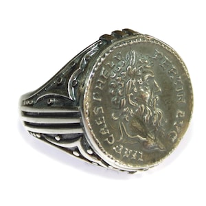925 Men's Artisanal Sterling Silver Ring Signet Roman Ancient Coin Copy ...