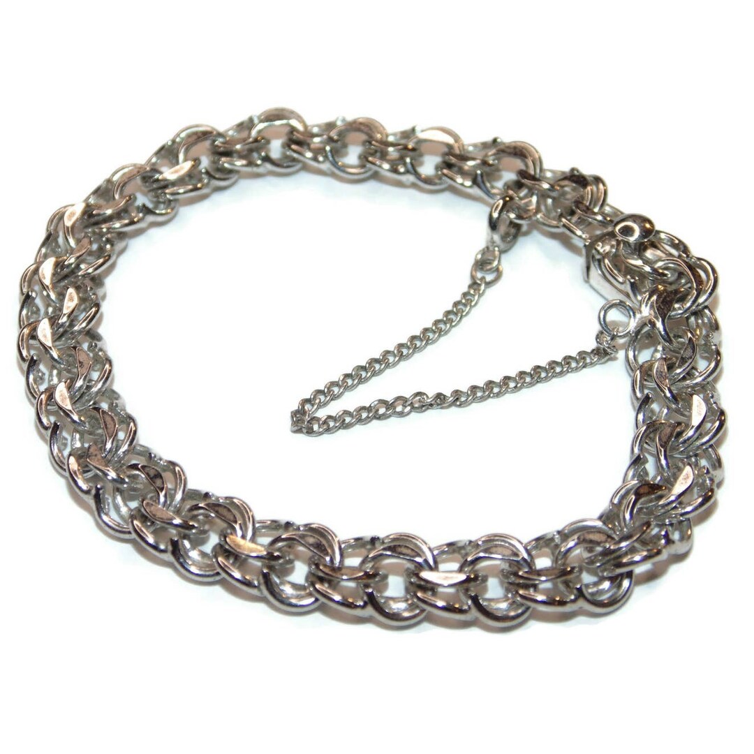 Vintage Sterling Silver Double Curb Chain Bracelet - 7.25" - Etsy