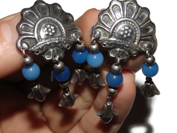 925 Vintage Estate Sterling Silver Earrings Statement… - Gem