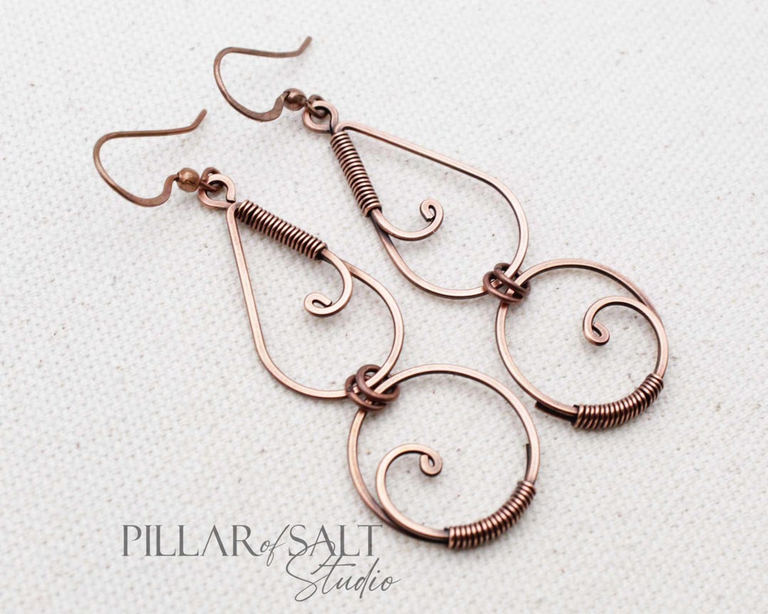 Long Copper Wire Wrapped Earrings - Solid Copper Handmade Wire Wrap ...