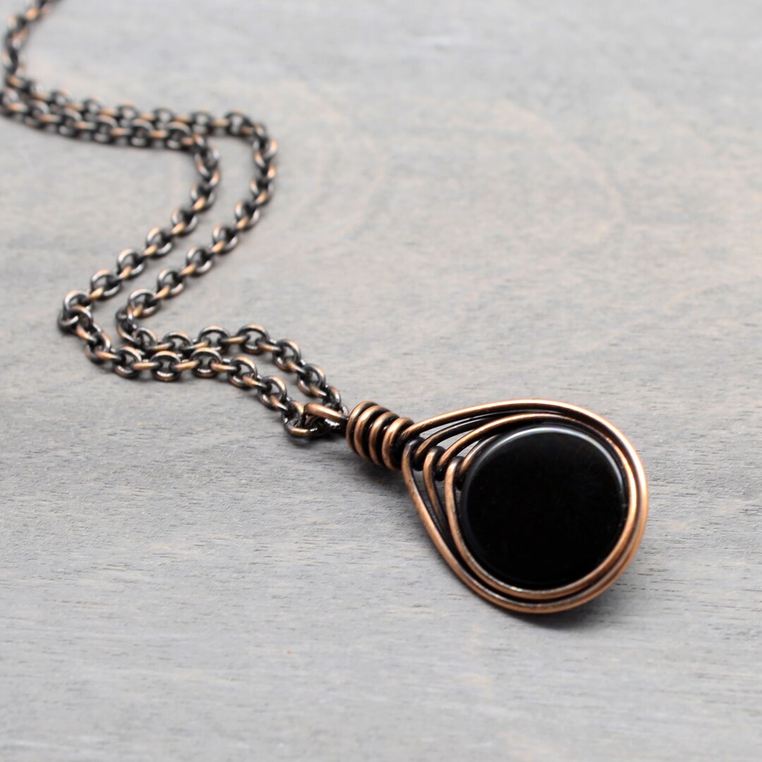 Black Onyx Small Copper Wire Wrapped Pendant Necklace - Etsy