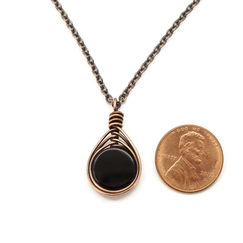 Black Onyx Small Copper Wire Wrapped Pendant Necklace - Handmade 7th ...