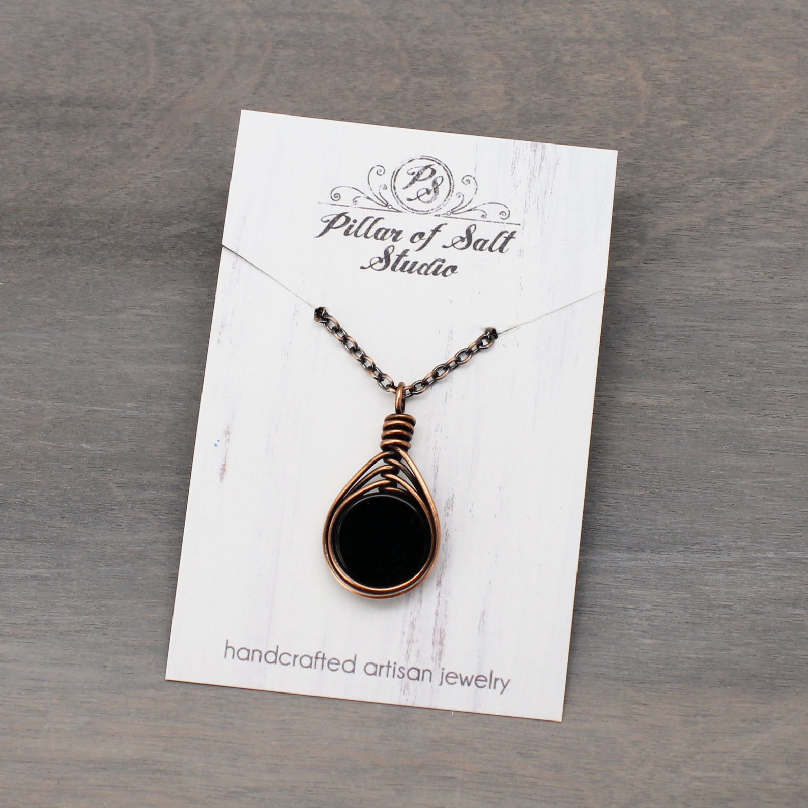 Black Onyx Small Copper Wire Wrapped Pendant Necklace - Etsy