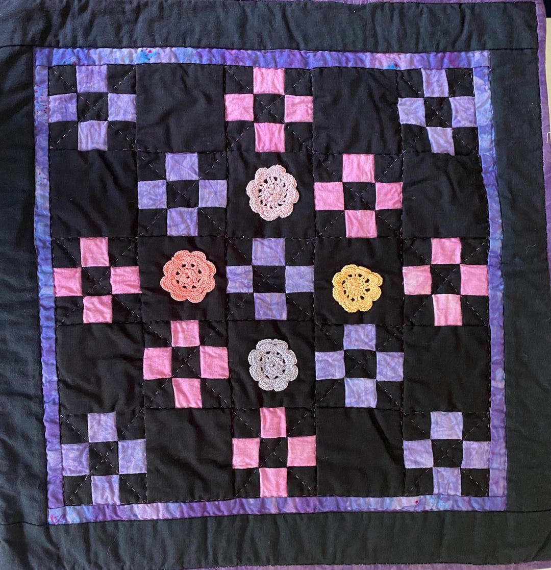 Nine Patch Passion - Quilted Wall Hanging; Hand Sewn and Quilted; 18 ...